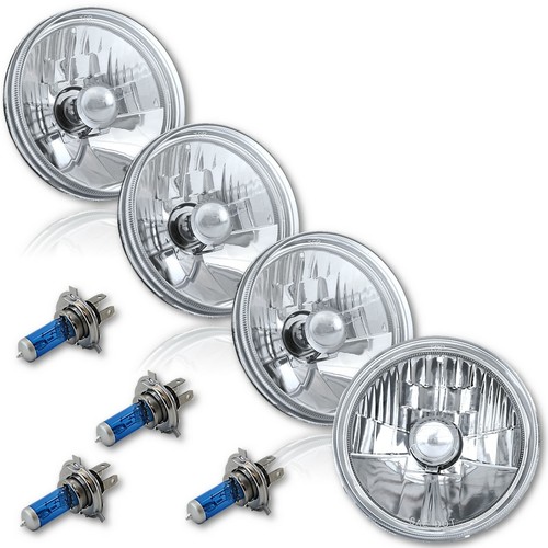 5-3/4" H5001 H5006 Halogen Crystal Clear Headlight Headlamp H4 Bulbs ...