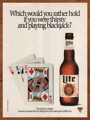 1989 Miller Lite Beer Vintage Print Ad/Poster Cards Poker Man Cave Bar ...