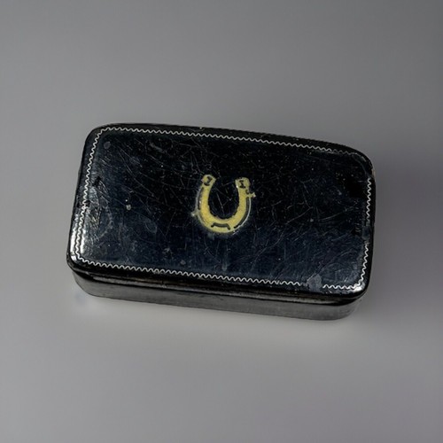 Antique Snuff Tobacco Black Lacquered Trinket Box Good Luck Horseshoe ...