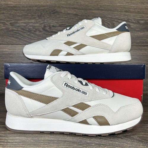 Reebok Mens Classic Nylon Suede Beige Brown Athletic Shoes Sneakers ...