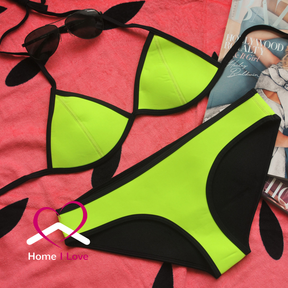 High Quality Neoprene Fluro Yellow Bikini set – Two Matching Tops ...