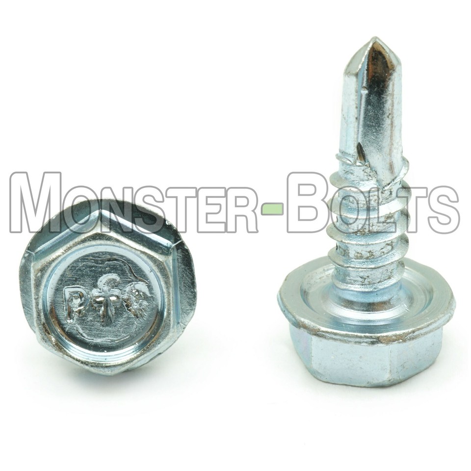 #10 Zinc Tek Screws, Indent Hex Washer Head Unslotted, Self-Drilling ...
