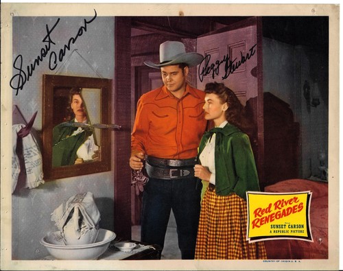 Sunset Carson, Peggy Stewart SIGNED Lobby Card, RED RIVER RENEGADES ...