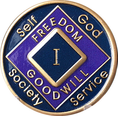 1 Year NA Medallion Triplate Narcotics Anonymous Black Blue & Purple ...