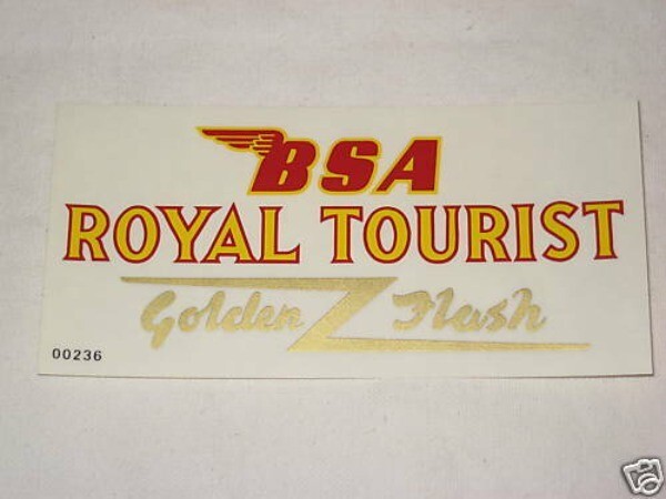 BSA motorcycle Royal Tourist side cover golden flash vinyl decal peel ...