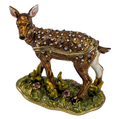 Bejeweled Enameled Pewter Fawn Deer Trinket Box With Crystals 3.25 ...