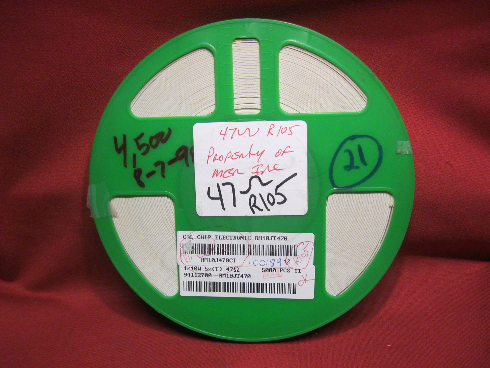 RM10J470CT Cal-Chip RES0805 5% 47 OHM 1/10W Resistors Reel of 4000 Plus ...