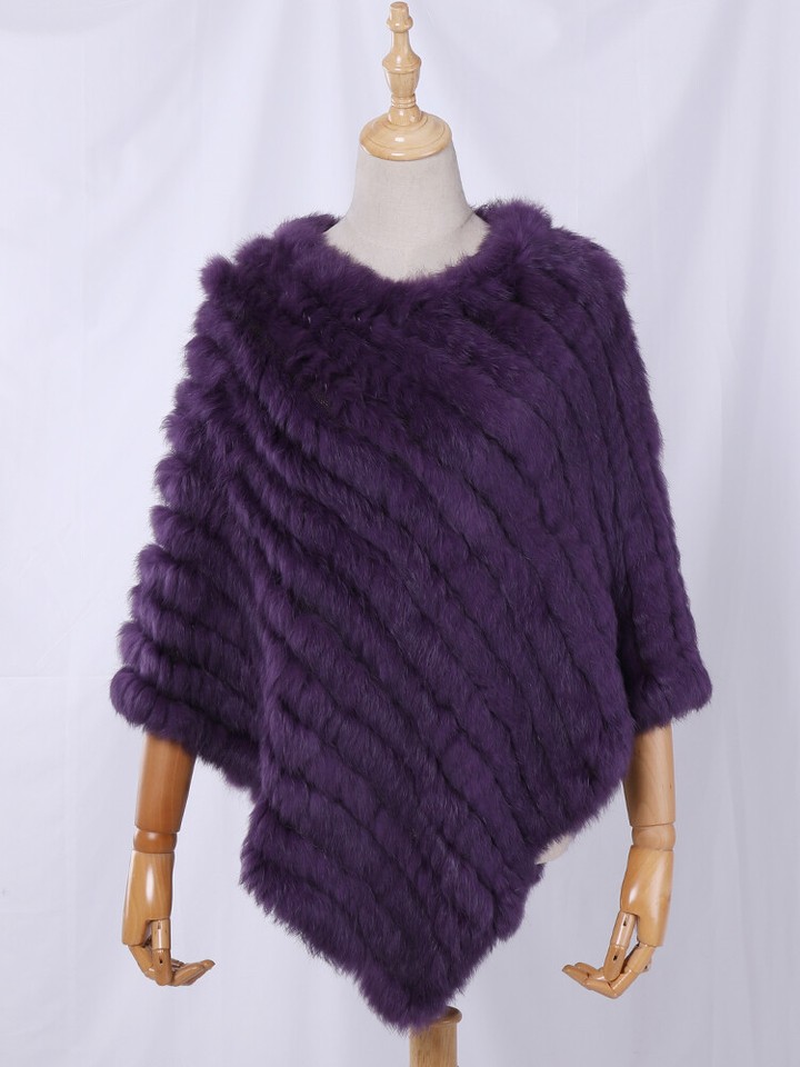 Lady Real Rabbit Fur Poncho Women Fashion Knitted Shawl Natural Fur Top ...