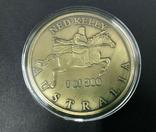 NED KELLY LARGE 63 GRAMS LTD ED 24K FINISHED PLATED COIN WITH 6 ...