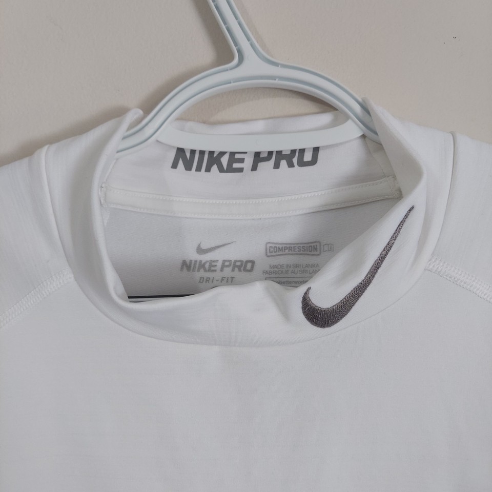 Nike Men's Pro Dri Fit Compression White Mock neck Long Sleeve Shirt ...