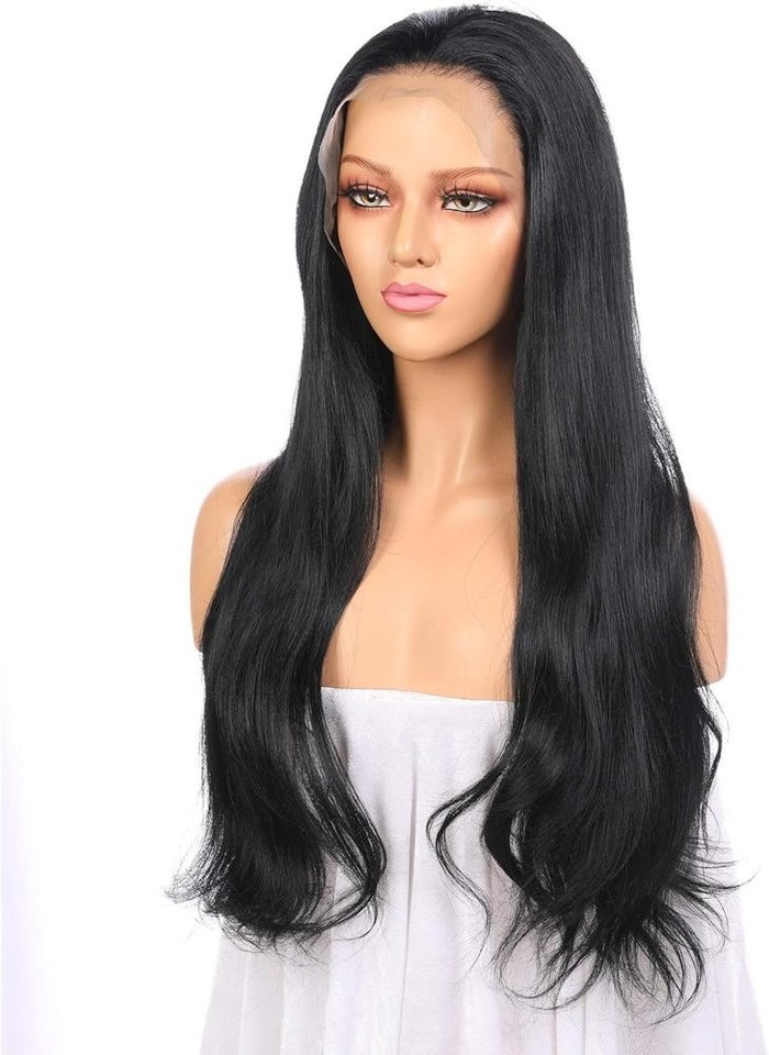 Blck Synthetic Hir U3-4 Middle Lce Women Wig,26 Inch Long Nturl Wvy ...