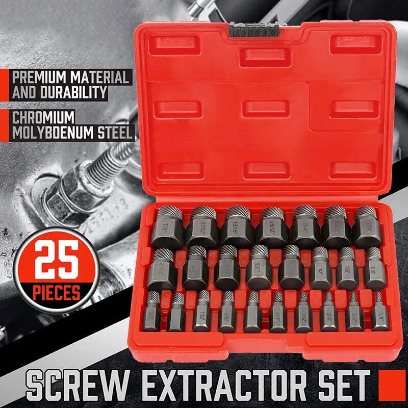 25PCS Multi-Spline Screw Extractor Set Hex Head Bit Socket Wrench Bolt ...