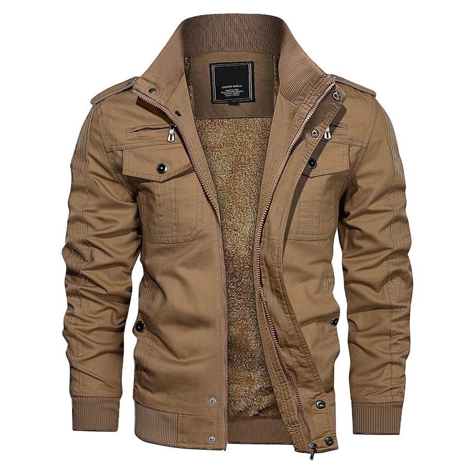 Men's Winter Cargo Jackets 6 Pockets Warm Cotton Windproof Bomber Work ...