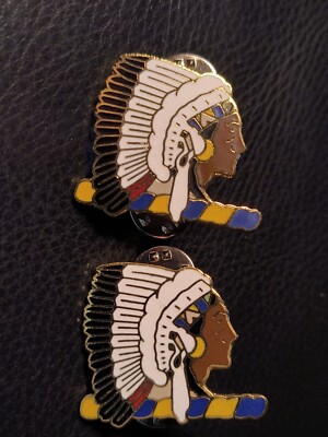 2 Vintage Native American Indian Chief Feathers Headdress Enamel Lapel ...