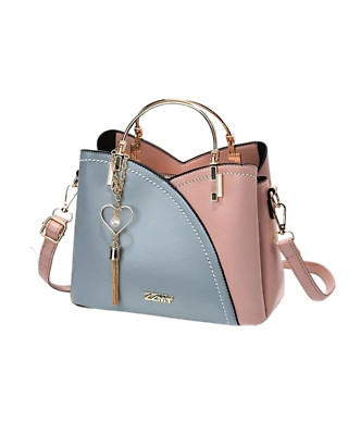 ZZMY Color Block Satchel Bag, Trendy Metal Tassel Decor, Women's Top ...
