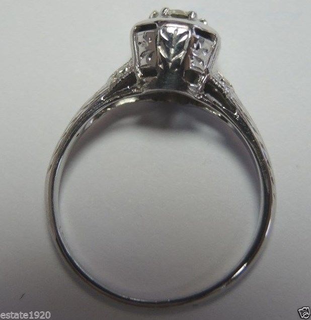 Antique Art Deco Diamond Engagement 17k White Gold Ring Sz 5.5 EGL USA ...