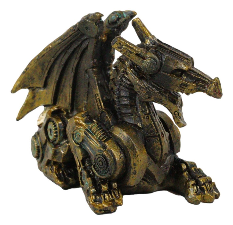 Sleeping Steampunk Dragon Figurine Cyber Robot Flying Machine 3.5"L ...