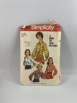 Vintage Simplicity #8299 Pattern For Misses Size 10 Blouse & Ascot | eBay