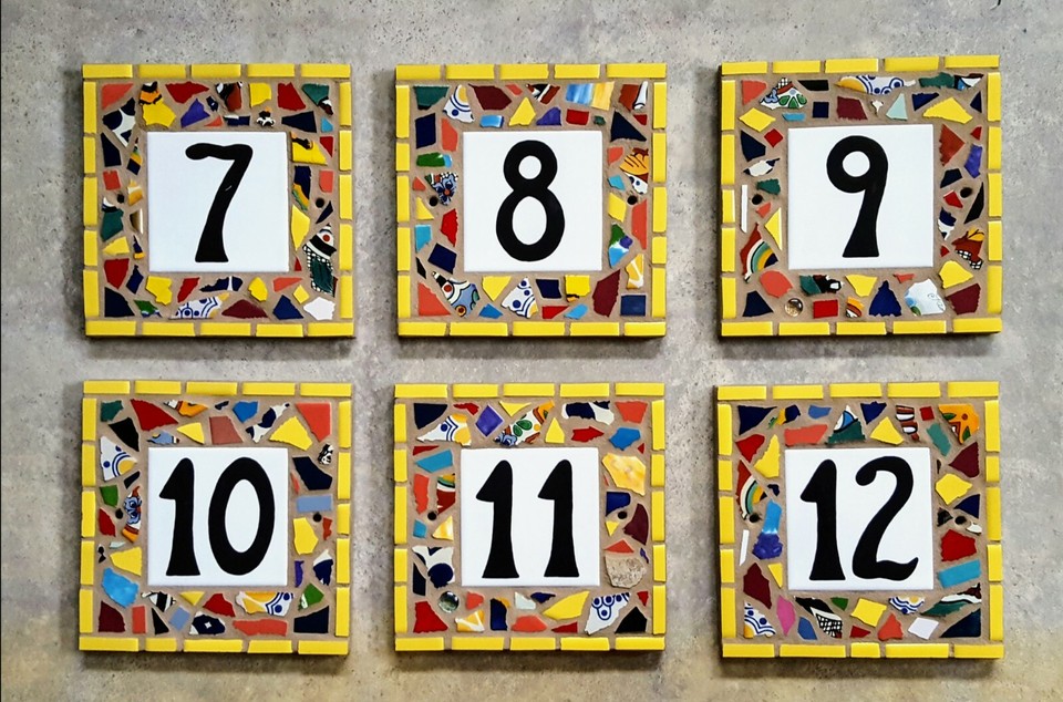 Custom TILE MOSAIC HOUSE NUMBER Address Sign NAME PLAQUE Mosaic Art ...