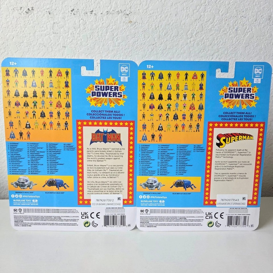 McFarlane Toys DC Super Powers Batman Unmasked CHASE & Superman black ...