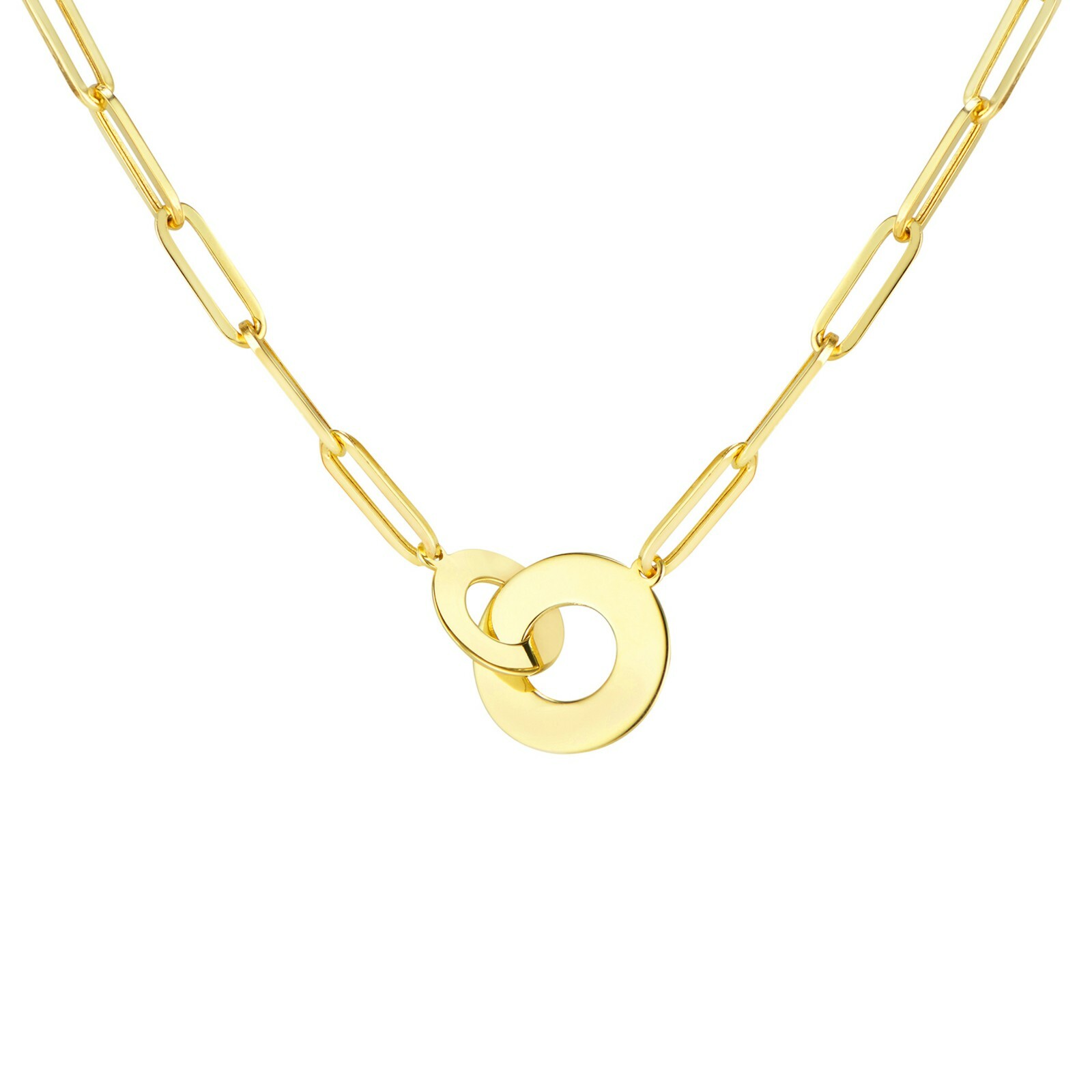 Paperclip Chain Necklace Real 14K Solid Gold Interlocking Circle ...