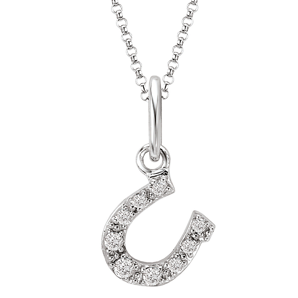 NEW 14k WHITE GOLD HORSESHOE GOOD LUCK DIAMOND PENDANT NECKLACE CHARM ...