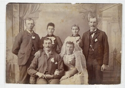 1880s Wedding Party - Bride, Groom, 2 Bridesmaids, 2 Groomsmen; Antique ...