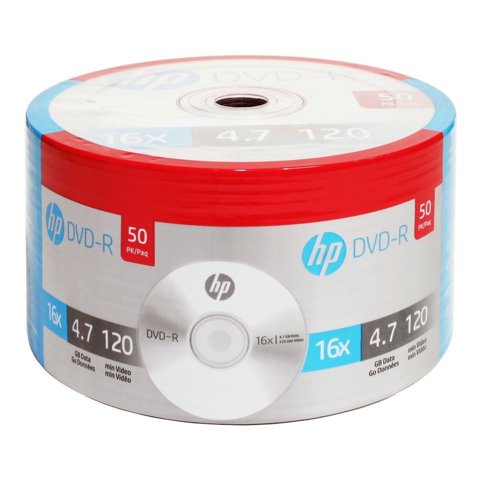 500 HP Blank 16X DVD-R DVDR Branded Logo 4.7GB Recordable Media Disc ...