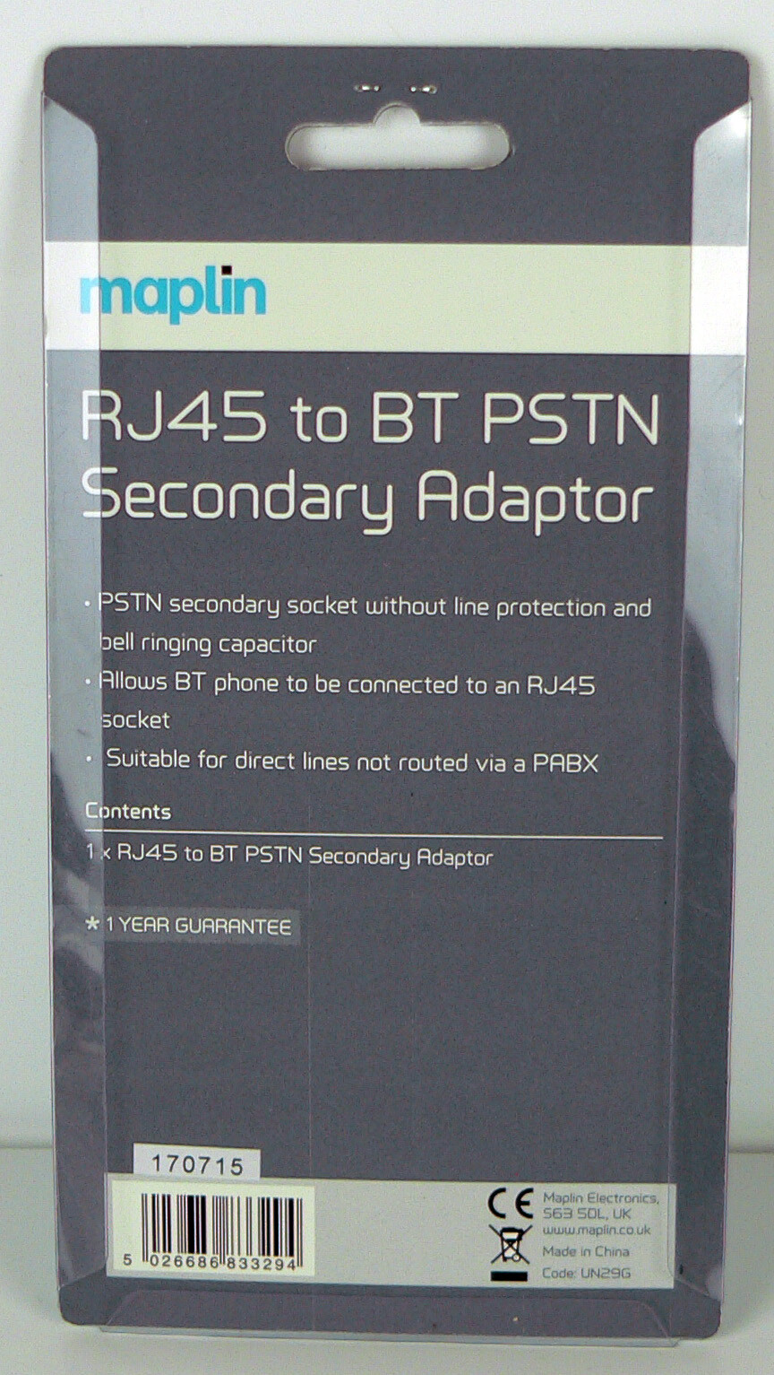 MAPLIN RJ45 TO BT PSTN SECONDARY ADAPTOR - CONNECT BT PHONE TO RJ45 ...