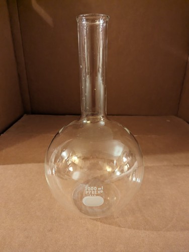 Large Pyrex 3000 ml Round Bottom Glass Boiling Flask Beaker USA Long ...
