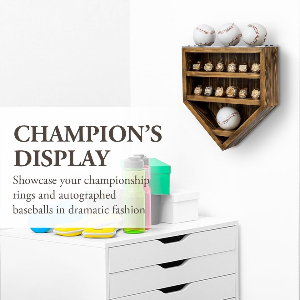 Wall Mounted Brown Wood Baseball Diamond Championship Ring and Game ...
