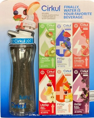 Cirkul 22oz Plastic Water Bottle Starter Kit With Blue Lid + 6 Flavor Cartridges | eBay