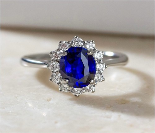 2 Ct Oval Cut Lab- Created Sapphire Engagement Halo Ring Solid 14K ...