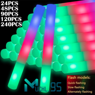 480PCS Light Up LED Foam Sticks Wands Rally Flashing Glow Party Rave ...