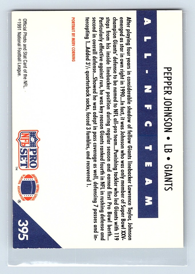 1991 Pro Set #395 Pepper Johnson | eBay
