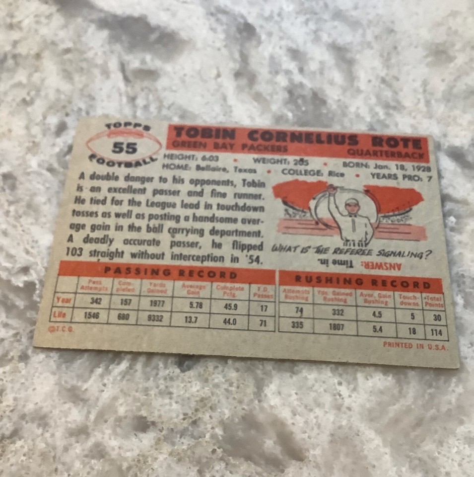 1956 Topps #55 Tobin Rote Green Bay Packers | eBay