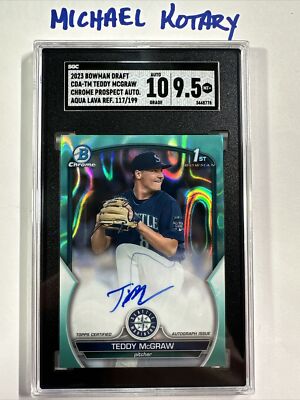 TEDDY MCGRAW 2023 BOWMAN CHROME DRAFT AUTO /199 SGC 10/9.5 Mariners 1st ...