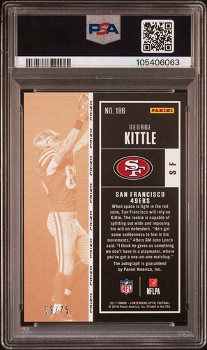 2017 Contenders Optic RED Auto George Kittle /75 Rookie Ticket Color ...