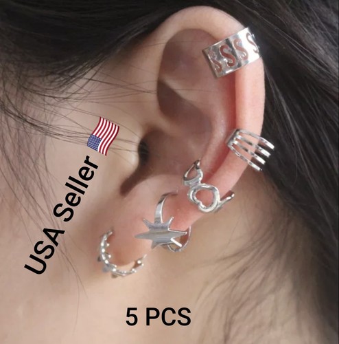 New 5pc Gold Silver Color Metal Ear Cuff Non-Piercing Ear Clips ...