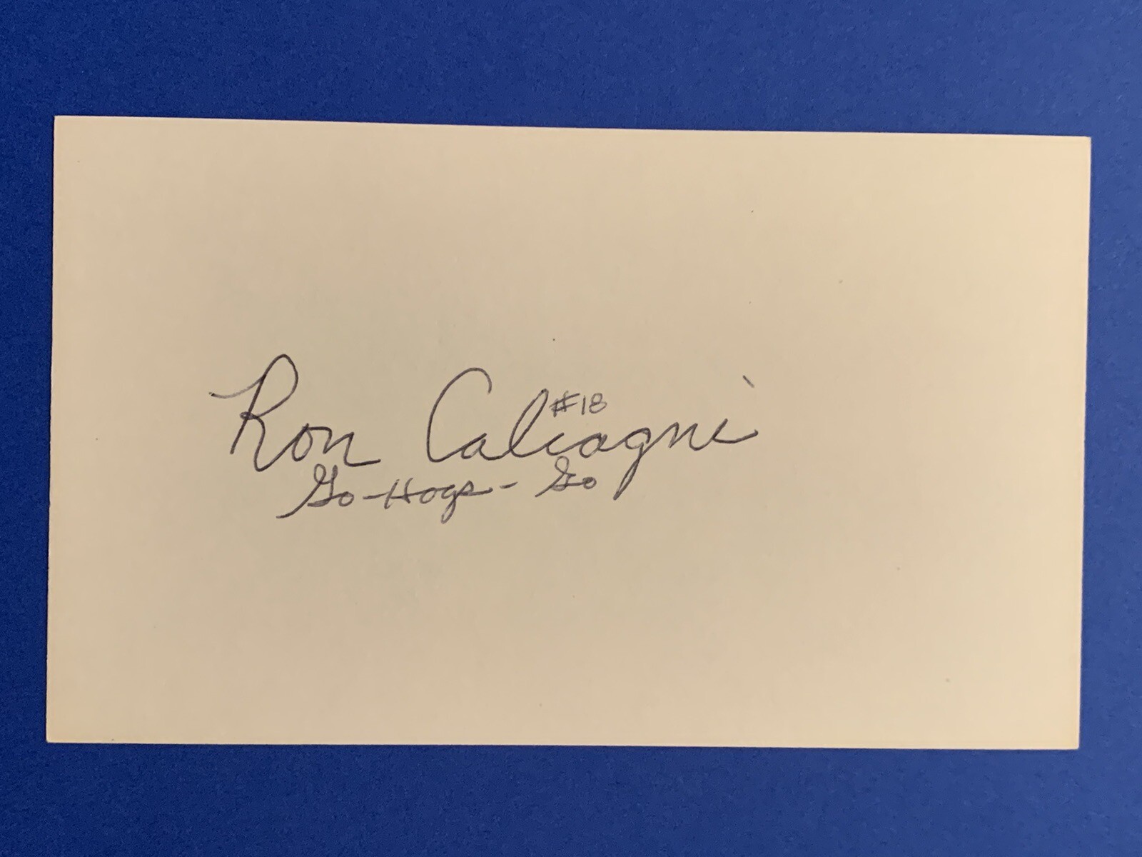 RON CALCAGNI (Arkansas HOF) RAZORBACKS Signed 3x5 Index Card Autograph ...