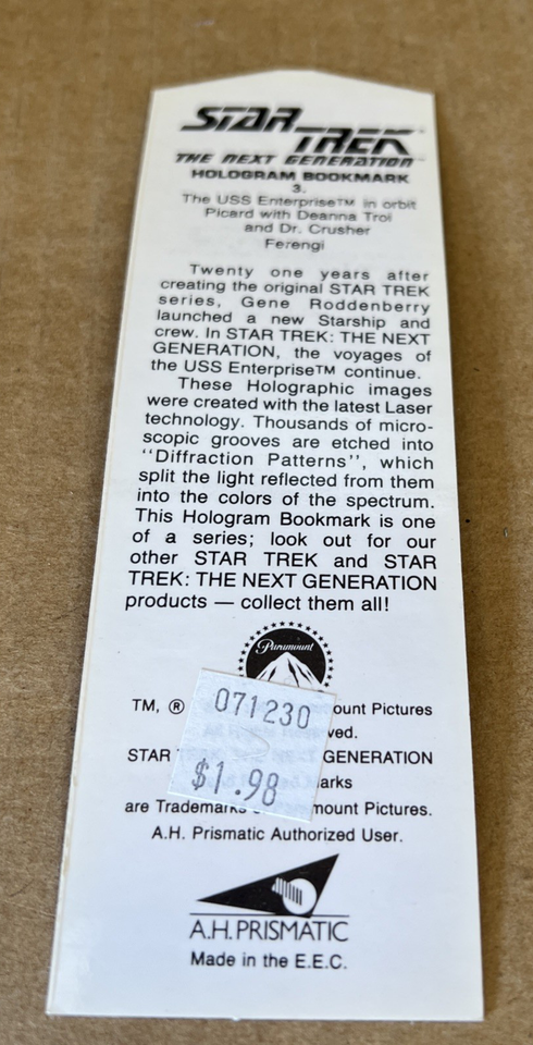 4 Star Trek TNG Hologram Bookmark - A.H. Prismatic Paramount 1992 | eBay