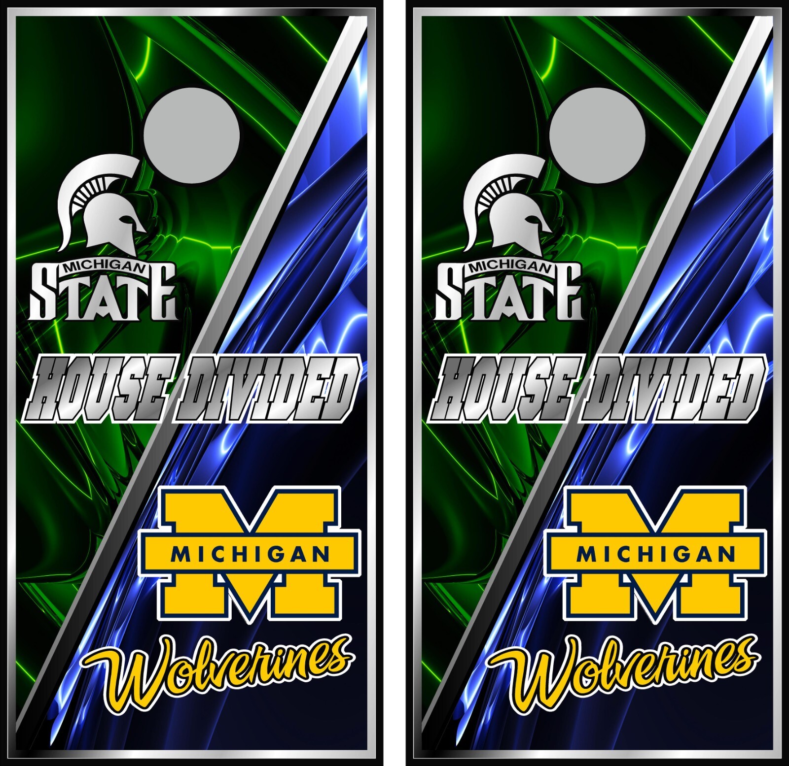 michigan state & wolverines house divided 0465 cornhole board vinyl ...