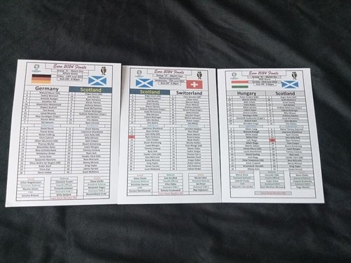 SCOTLAND x 3 UEFA EURO 24 GROUP "A" TEAM SHEETS | eBay UK