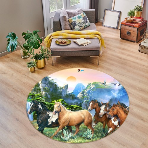 3D Mountain Horses Round ZHUA2667 Game Non Slip Rug Mat Photo Carpet ...