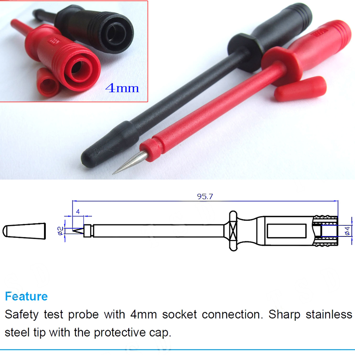 2PCS 1000V Piercing Needle Non-destructive Test Probes for 4mm Banana ...
