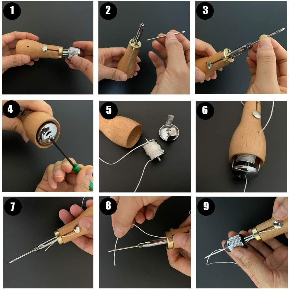 12 Pieces Portable Sewing Awl Kit,Stitching Awl Hand Stitcher Repair ...
