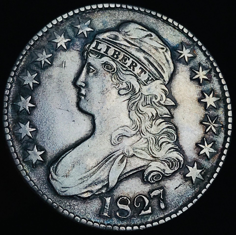 1827 Capped Bust Half Dollar 50C Square Base Choice 90% Silver US Coin ...