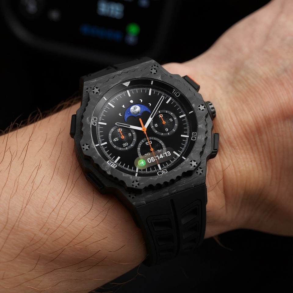 For Samsung Galaxy Watch 8 Classic 46/44mm Carbon Fiber Case Rubber ...