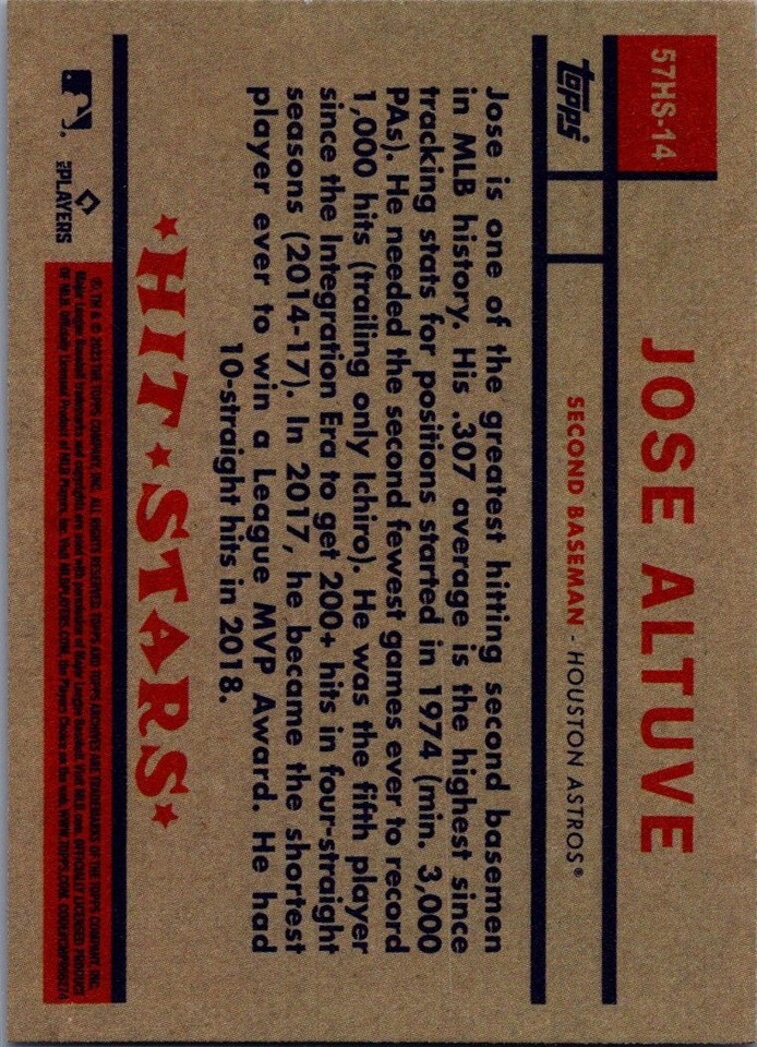 2023 Topps Archives '57 Topps Hit Stars #57HS14 Jose Altuve Houston ...