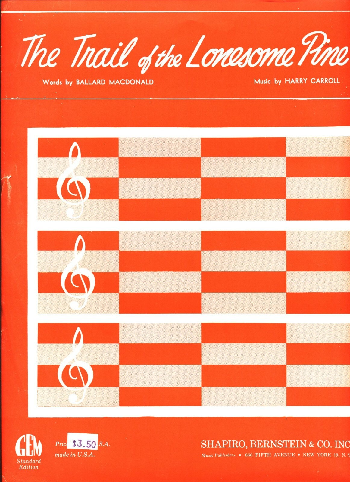 MACDONALD CARROLL THE TRAIL OF THE LONESOME PINE SHEET MUSIC PIANO ...